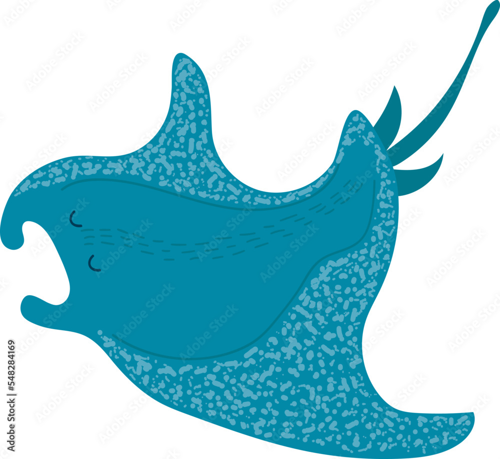 Cartoon style fish, stingray, marine, ocean animal, wildlife underwater ...