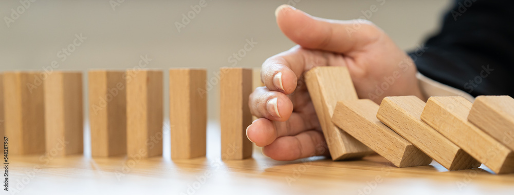 Fotografia do Stock: Protection finance, stopping falling block effect ...