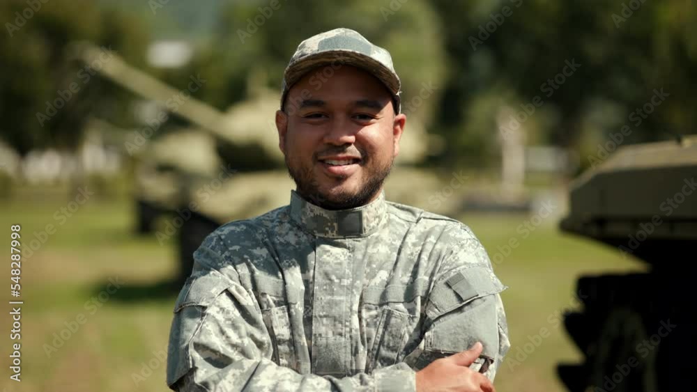 Happy soldier man in military uniform special forces standing against ...