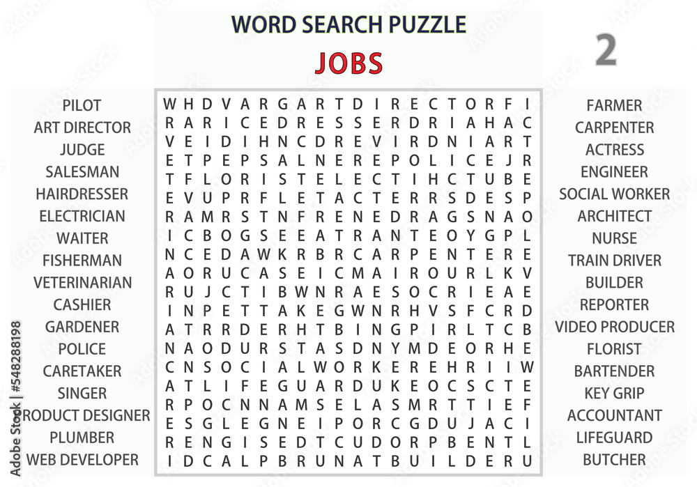 Word search puzzle vector (Word find game) illustration. Jobs 2 Stock ...
