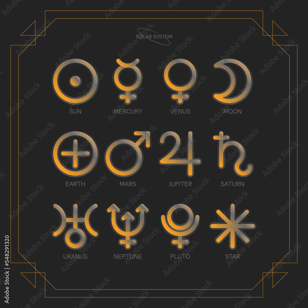Solar system zodiac horoscope astrological thin line label linear ...