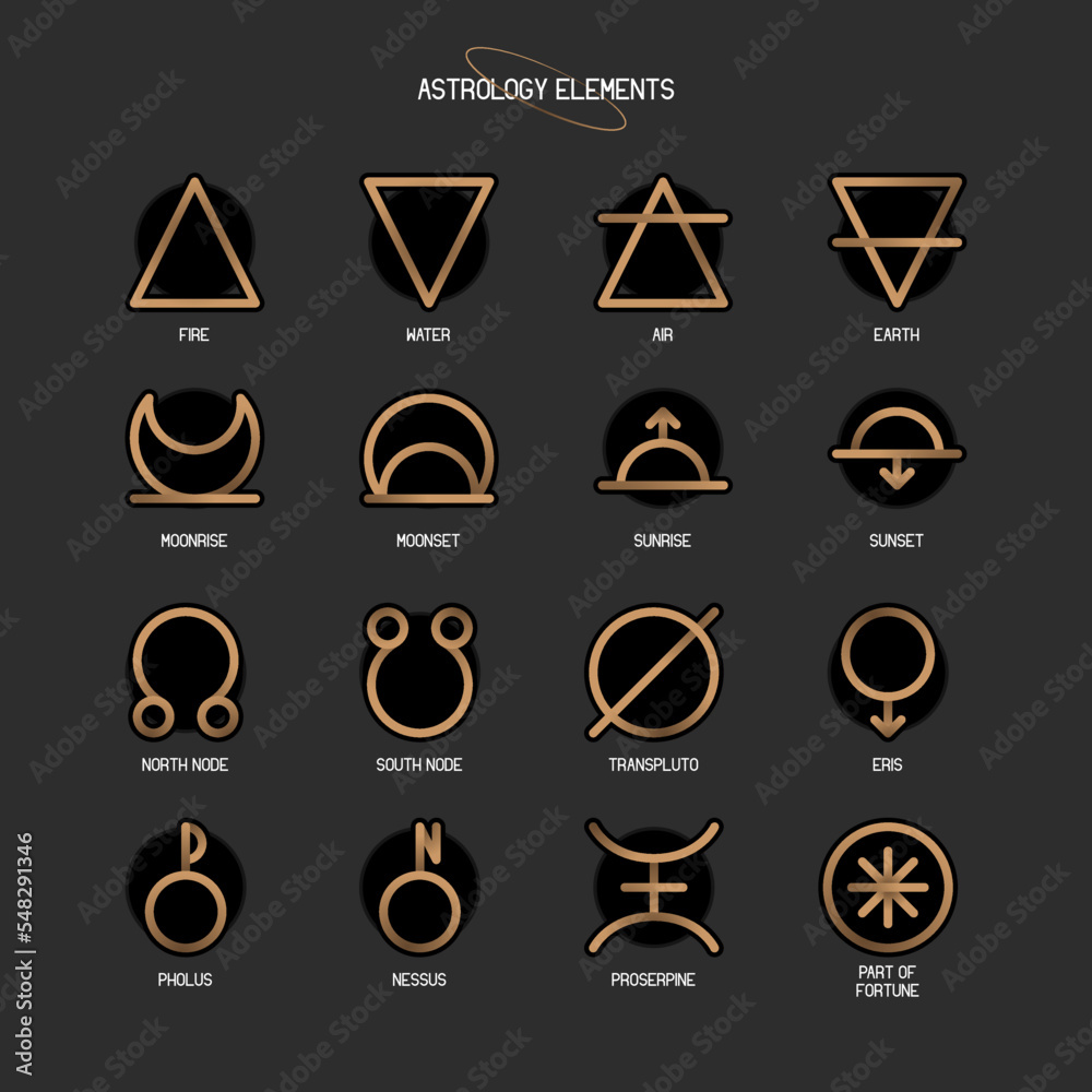 Vecteur Stock ASTROLOGY ELEMENTS zodiac horoscope thin line label ...