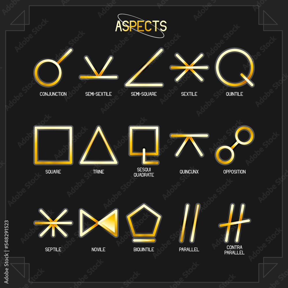 ASPECTS zodiac horoscope thin line label linear design esoteric ...