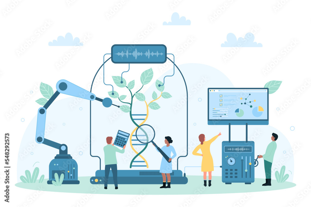 Biotechnology, futuristic science research vector illustration. Cartoon ...