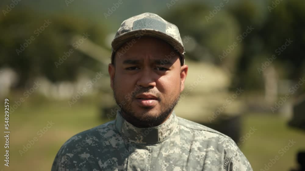 Crying emotions soldier man in military uniform special forces standing ...