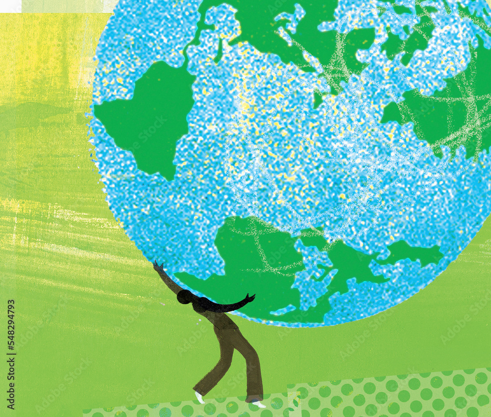 Man holding planet earth Stock Illustration | Adobe Stock