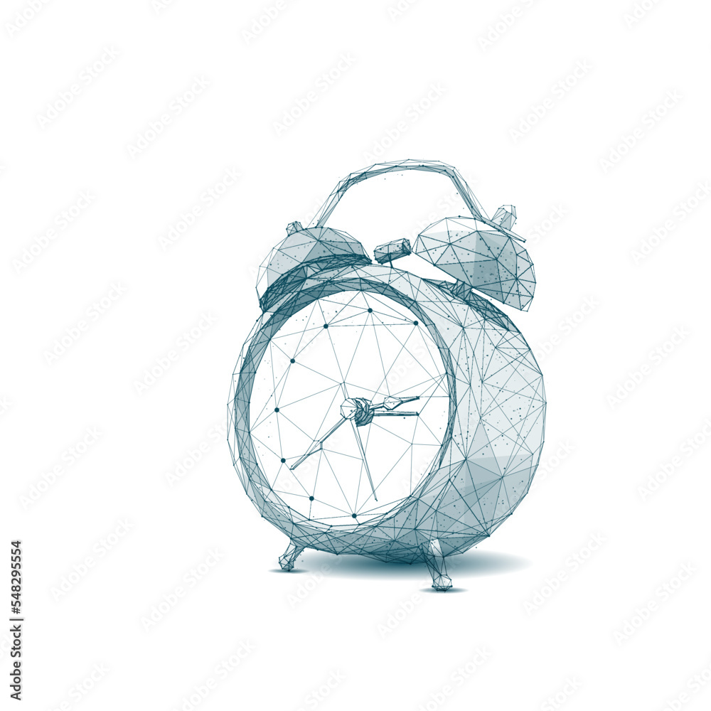 Isolated alarm clock on white background. Abstract polygonal vintage ...