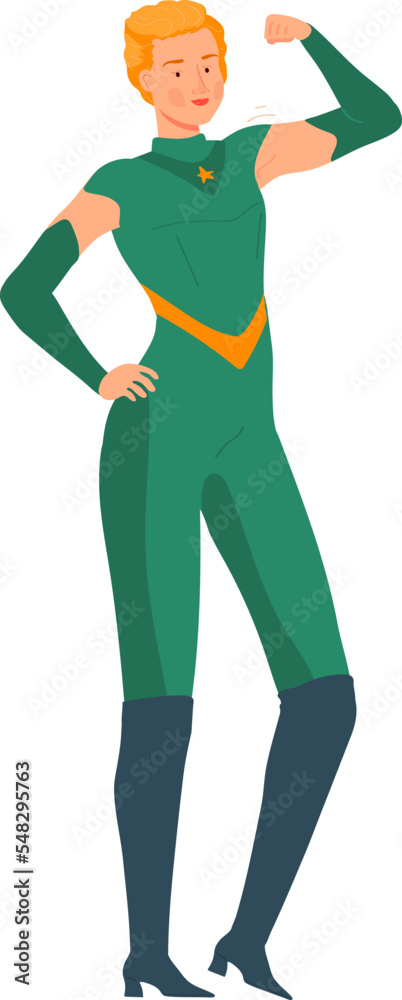 Superwoman character superhero, blond female wear green hero costume ...