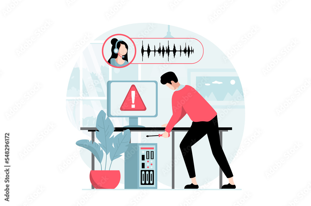 Technical support concept with people scene in flat design. Man ...