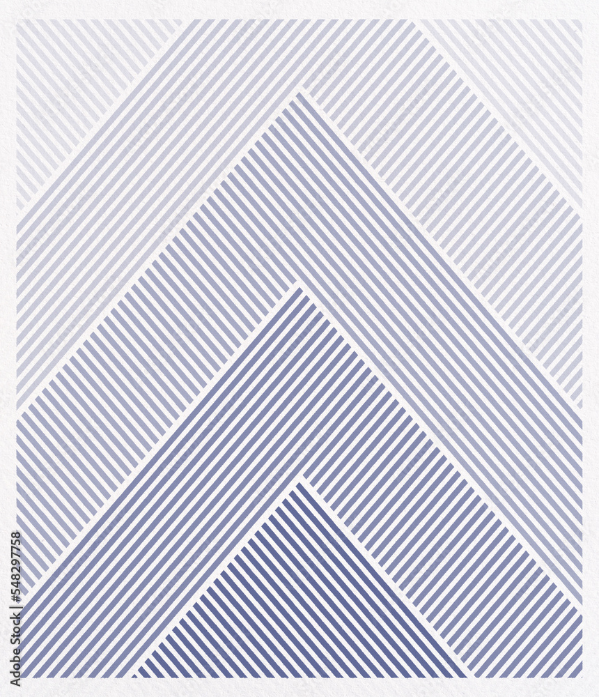 Fading triangles made of diagonal blue lines on a textured white paper ...