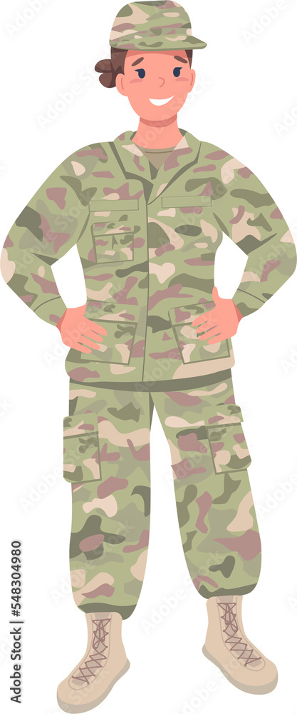 Female military officer semi flat color raster character. Posing figure ...