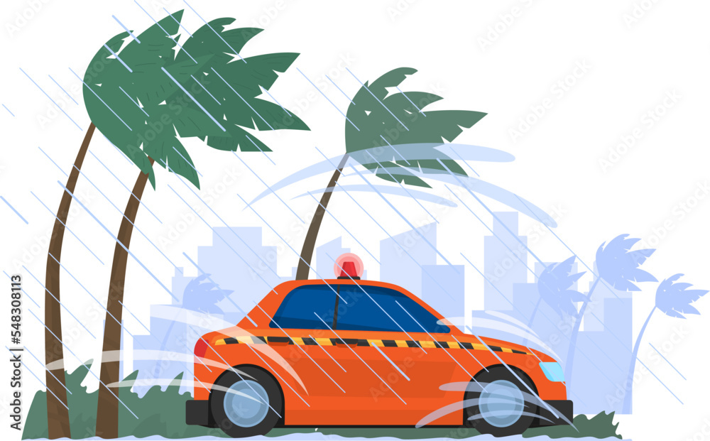 Car parking rain storm, hurricane wind tropical country isolated on ...