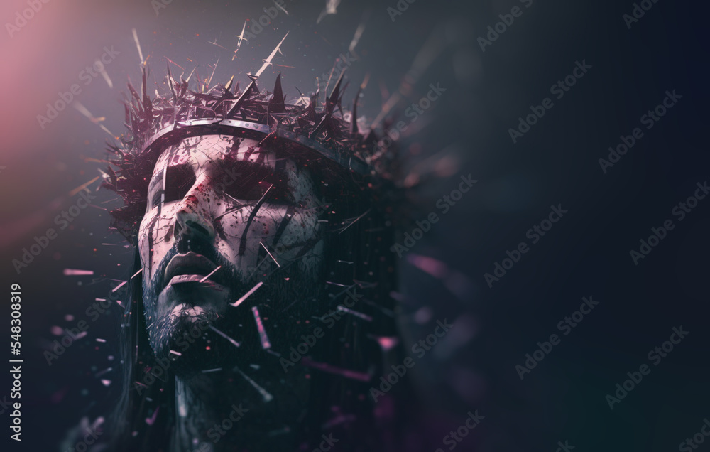 Jesus in the crown of thorns, painting, illustration. Stock ...