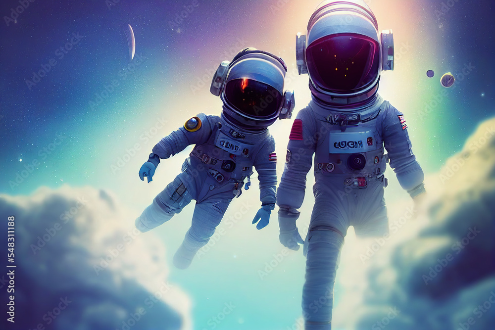 Little space boy flying in space Stock Illustration | Adobe Stock