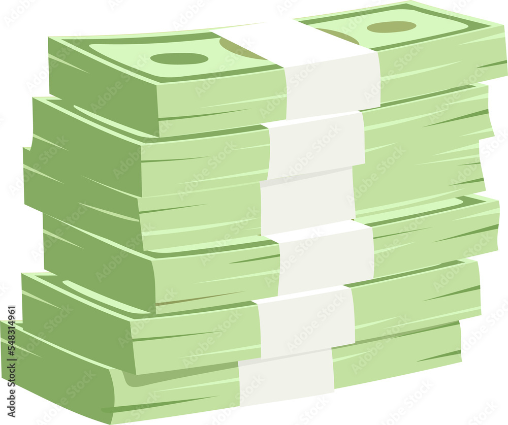 Bundle of money semi flat color raster object. Full sized item on white ...
