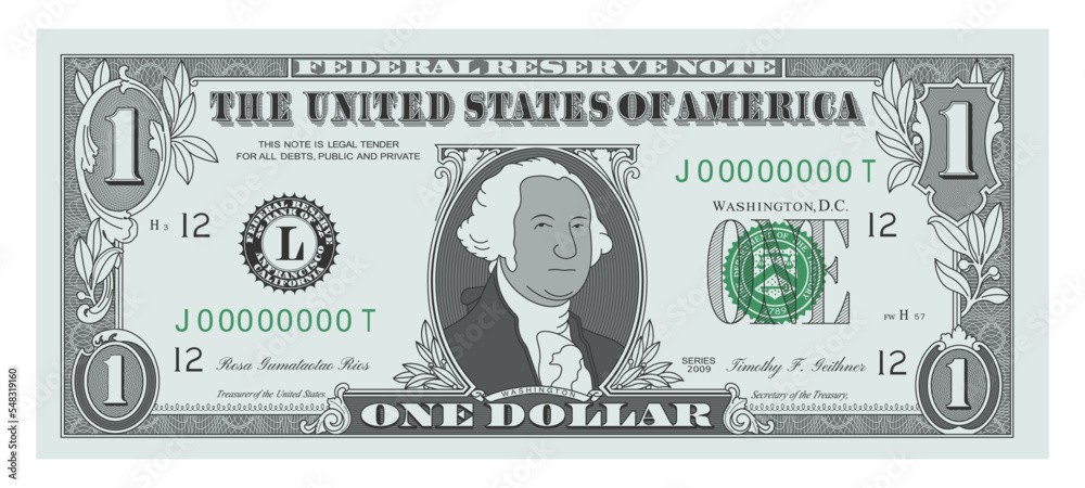 US Dollar 1 banknote - American dollar bill cash money isolated on ...