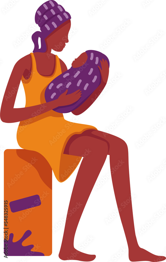 Poor mother with newborn baby semi flat color raster character ...