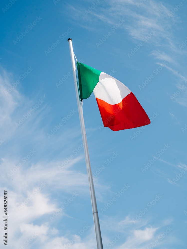 Italian flag in the wind. Italy sky. Italian flag in the sky Stock ...