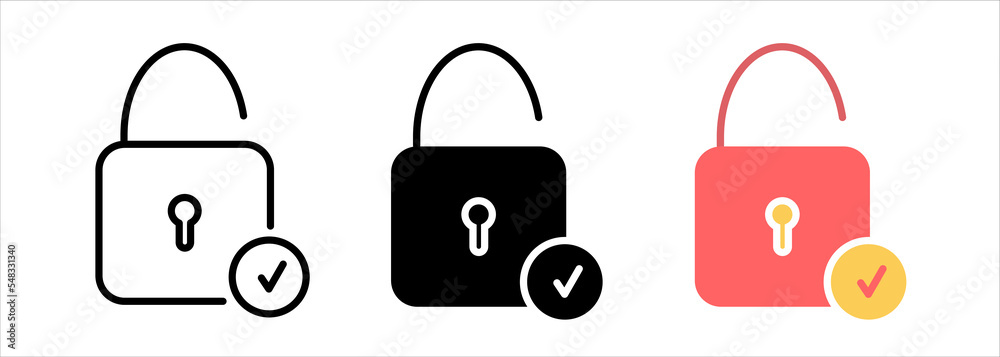 Lock icon with check mark. Confirmed padlock icon. Trendy lock with ...