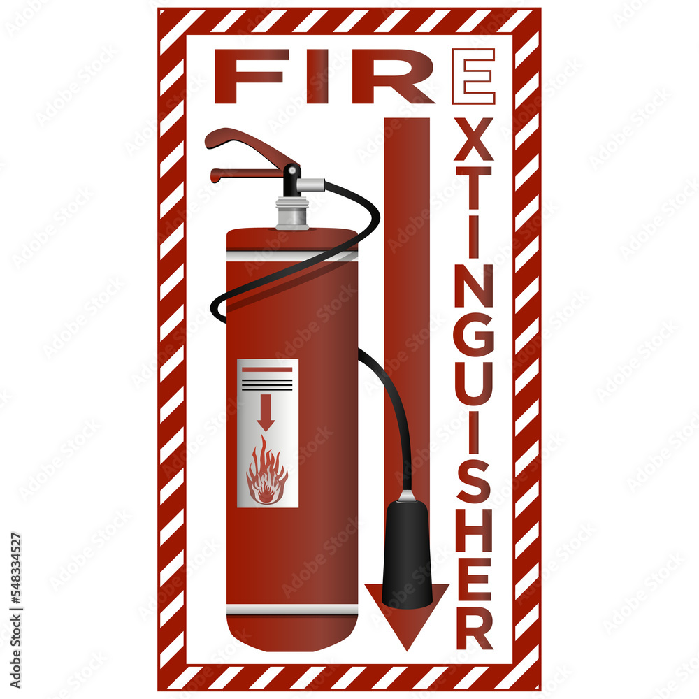 Sign board of Fire extinguisher in realistic style. Colorful PNG ...