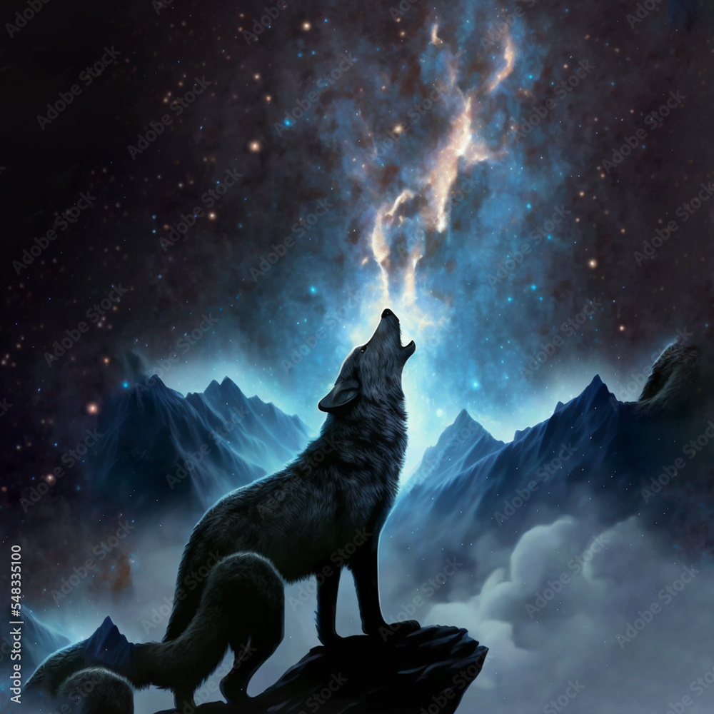 Black wolf howling at galaxy Stock Illustration | Adobe Stock