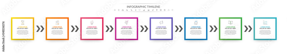 Modern simple infographic with 8 rectangles. 3D concept graphic process ...