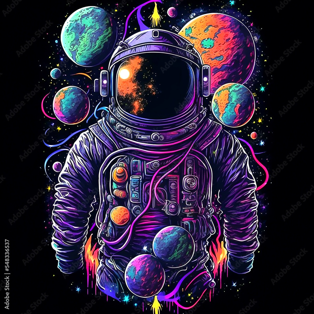 Astronaut in Outer Space Illustration, Cosmonaut exploring the Universe ...