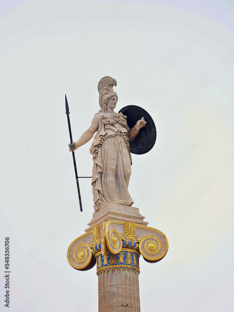 Athena's marble statue, the ancient Greek goddess of knowledge and ...