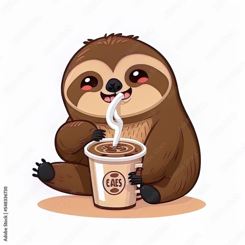 Cute sloth with coffee cup cartoon 2d illustrated icon illustration ...