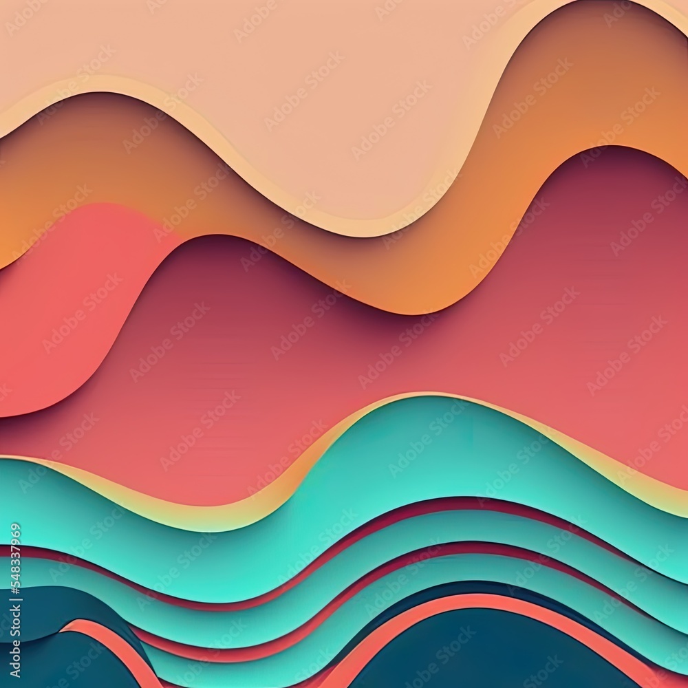 Abstract Wave Shape Papercut Background 2d Illustrated Color Stock