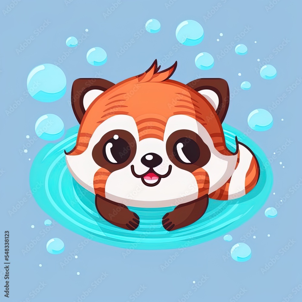 Cute red panda swimming cartoon 2d illustrated icon illustration Stock ...