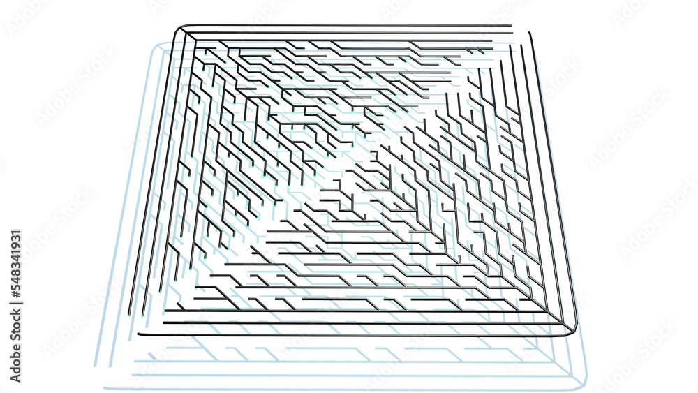 3d render. Abstract black wireframe on white bg. Ai growing geometric ...