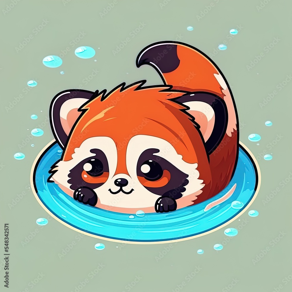 Cute red panda swimming cartoon 2d illustrated icon illustration Stock ...