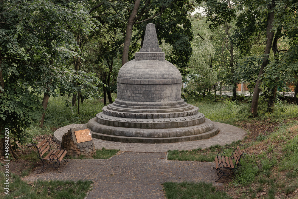 Buddhist stupa. Buddhist stupa in the forest. Sacred memorial ...