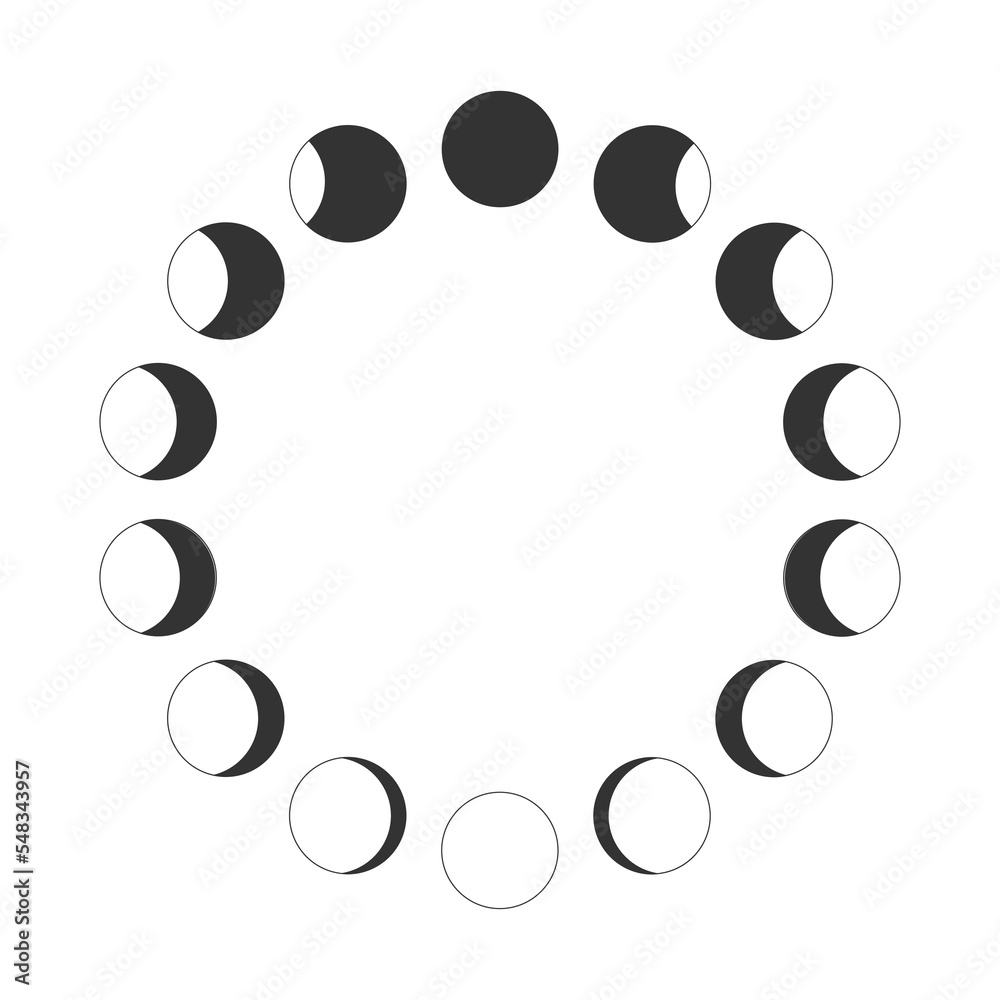 Outline Moon phases. Calendar lunar cycle. Waning and waxing Moon ...