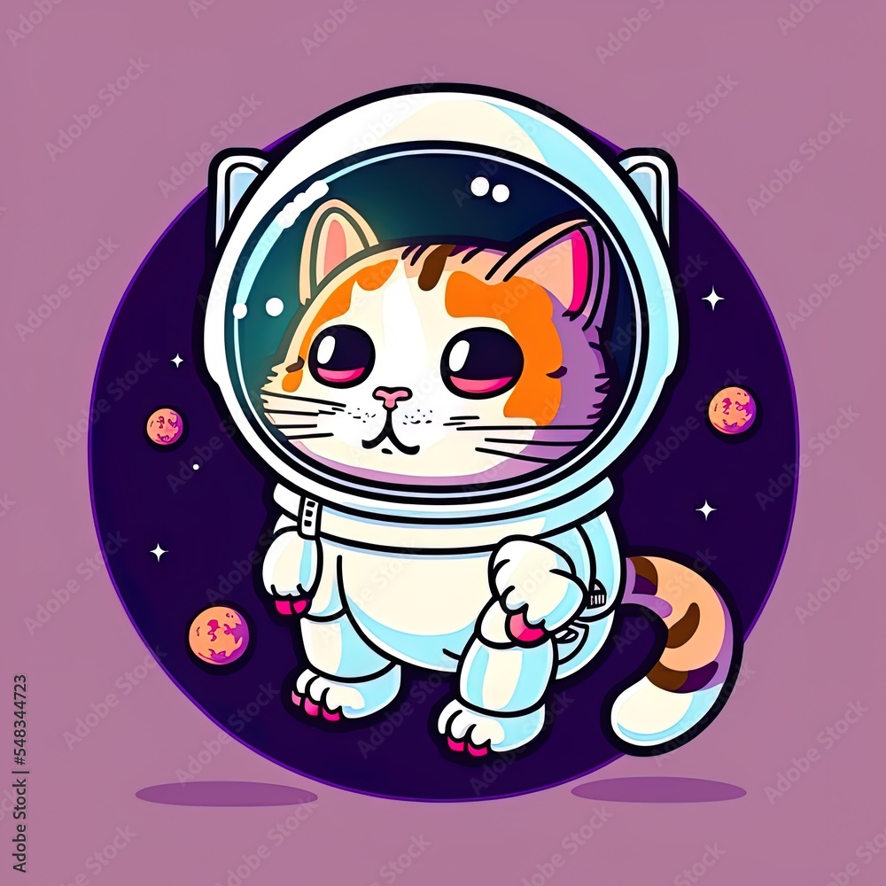 Cute cat astronaut with planet cartoon 2d illustrated icon illustration ...