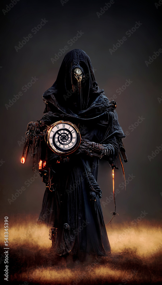 Grim Reaper with clock running out, death concept Stock Illustration ...
