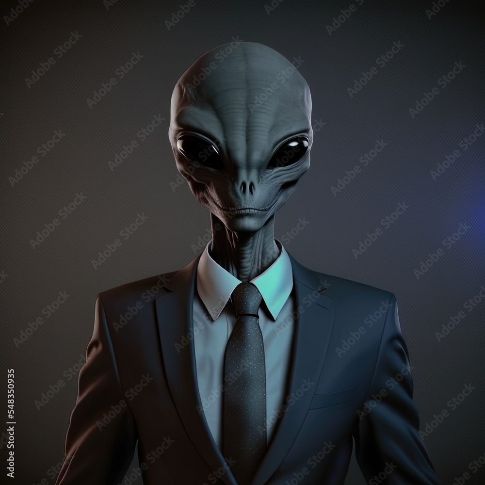 Alien in business suit. Businessman from outer space. Portrait 3d ...
