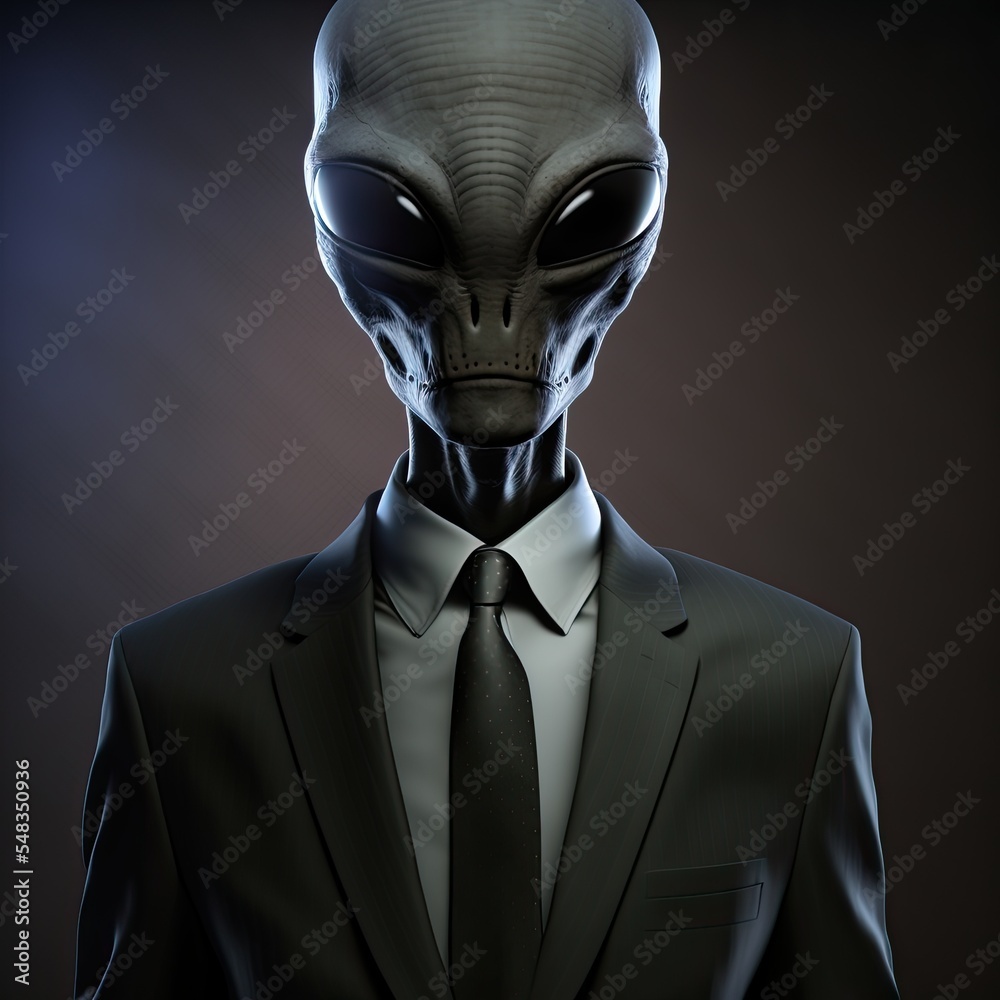 Alien in business suit. Businessman from outer space. Portrait 3d ...