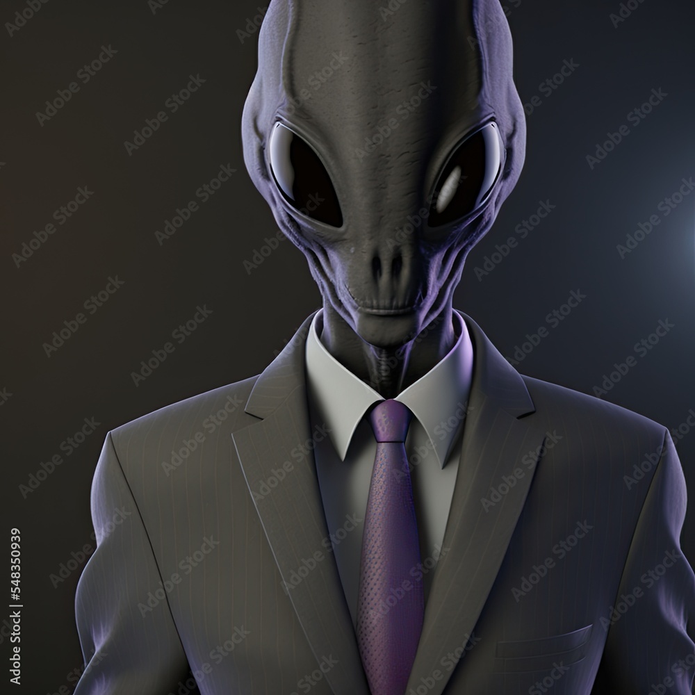 Alien in business suit. Businessman from outer space. Portrait 3d ...