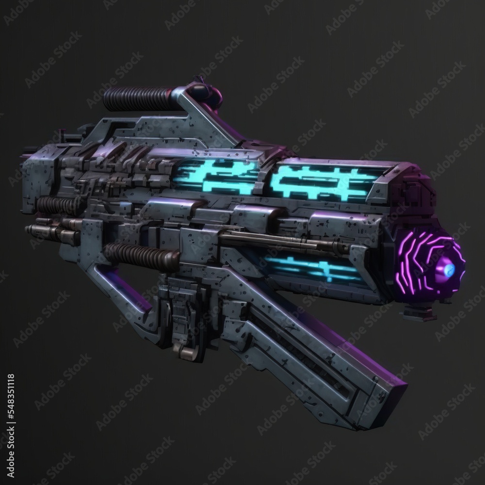 3d render of a cyberpunk futuristic machine gun. Futuristic weapon ...