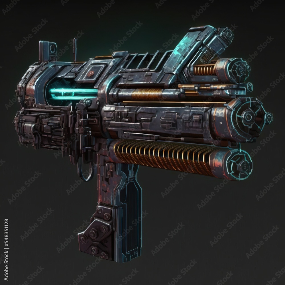 3d render of a cyberpunk futuristic machine gun. Futuristic weapon ...