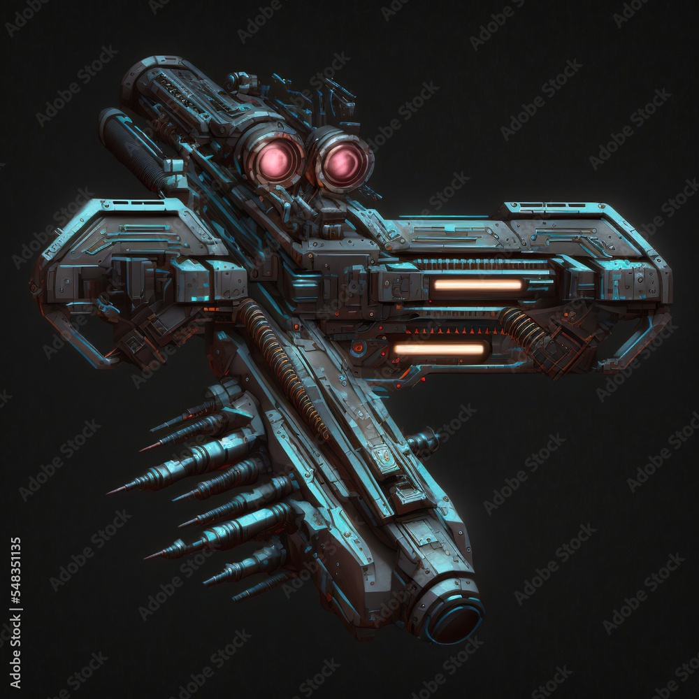 3d render of a cyberpunk futuristic machine gun. Futuristic weapon ...