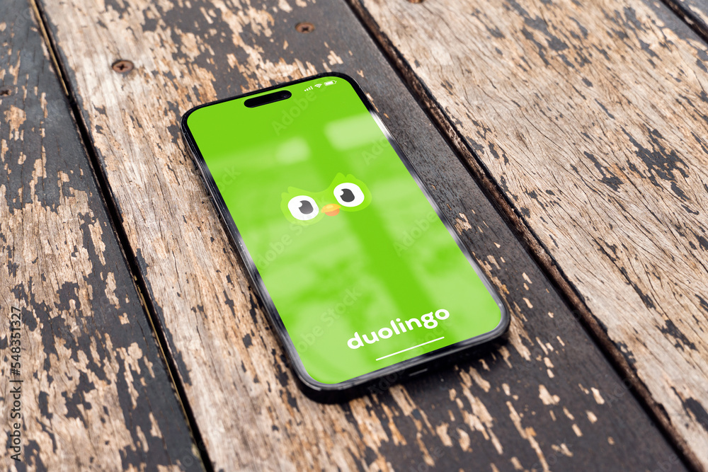 Duolingo language-learning app on the smartphone iPhone 14 Pro screen ...