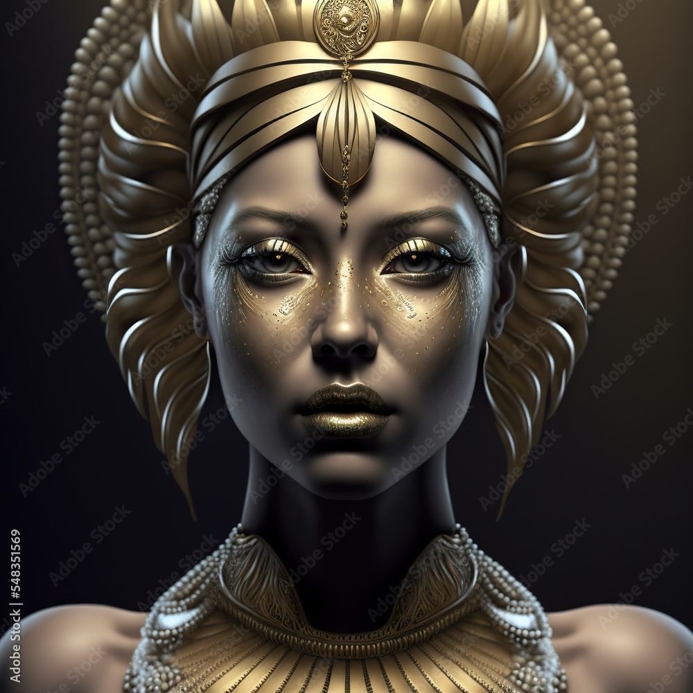 Beautiful woman goddess deity statue. Isolated on black background ...