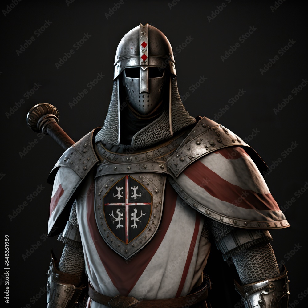 Medieval templar crusader knight in full armor 3d render. Character ...