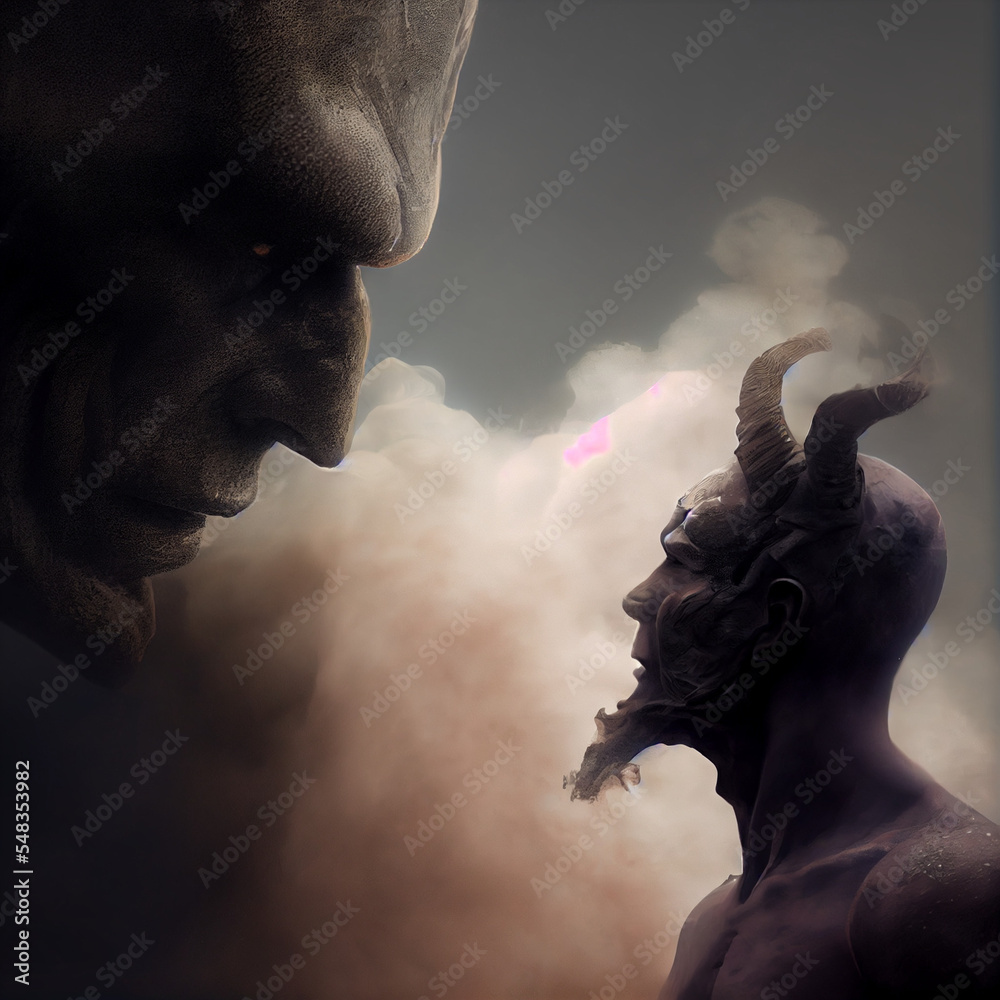 Man versus devil illustration - sand storm background Stock ...