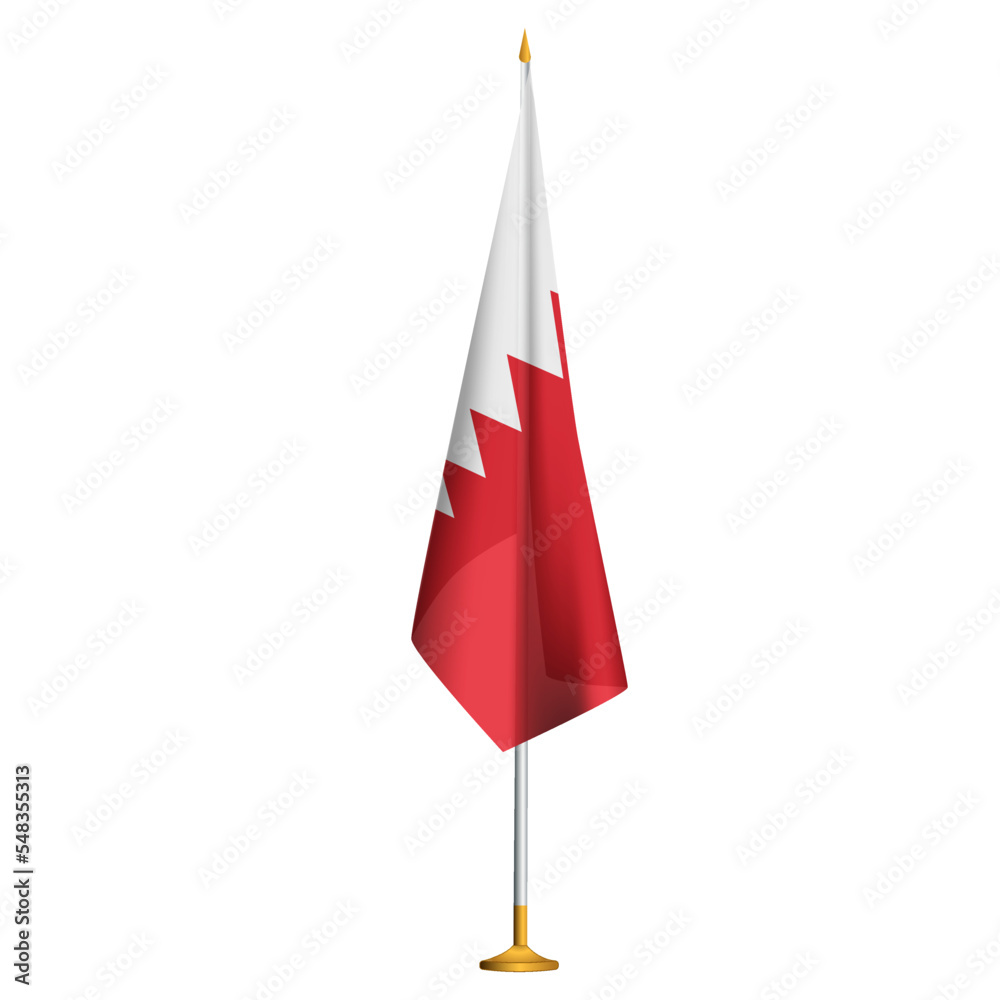 Isolated small national flag of Bahrain vector with golden flagpole ...