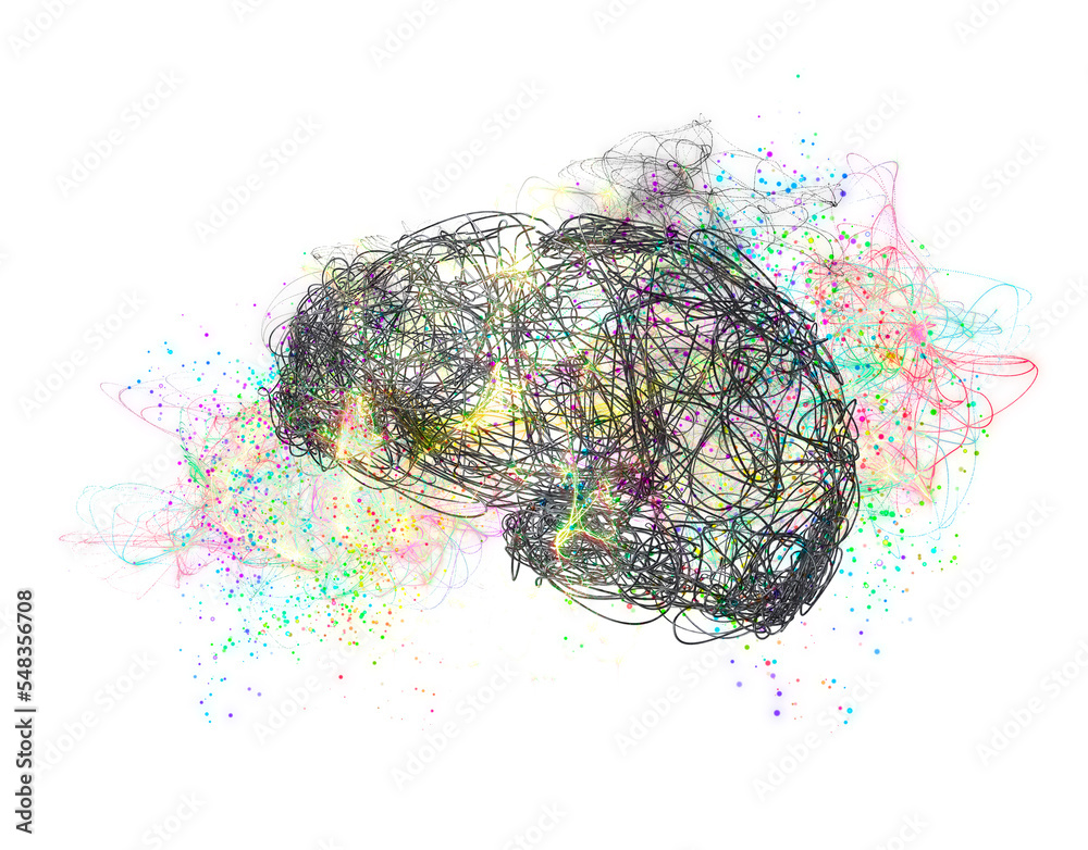 Brain in metal wires with energy field, showing complexity ...