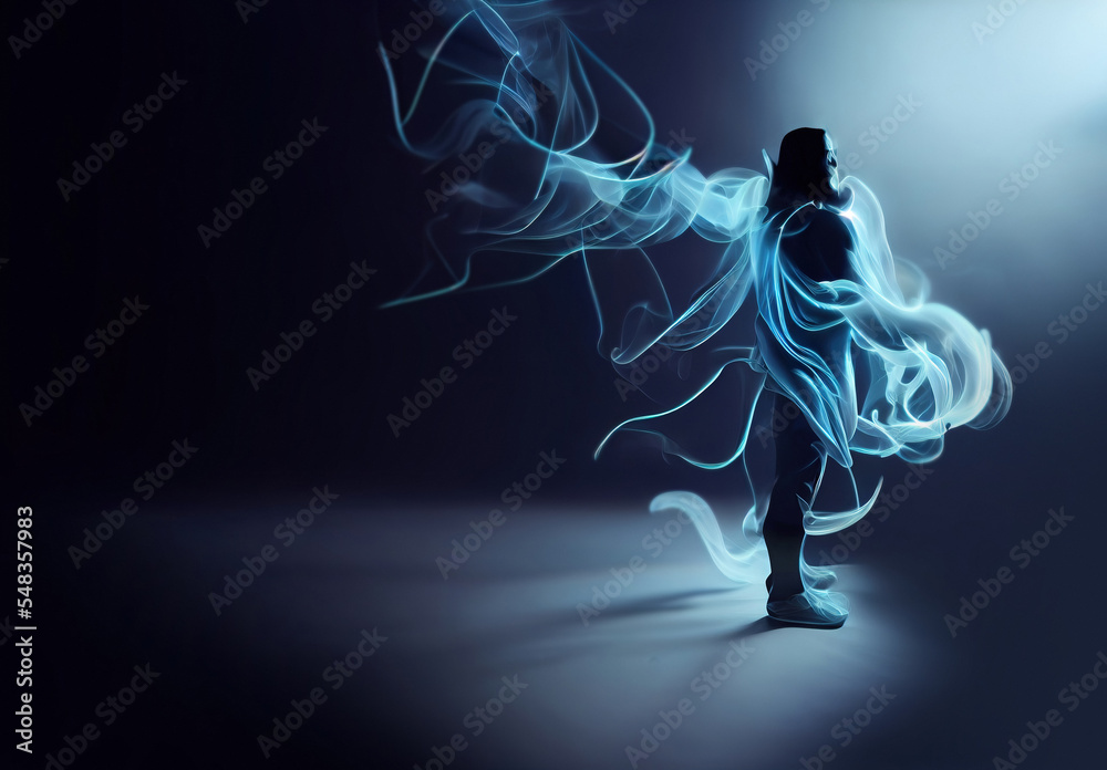 Magic blue Smoke summons out mysterious man concept, mixed digital 3d ...